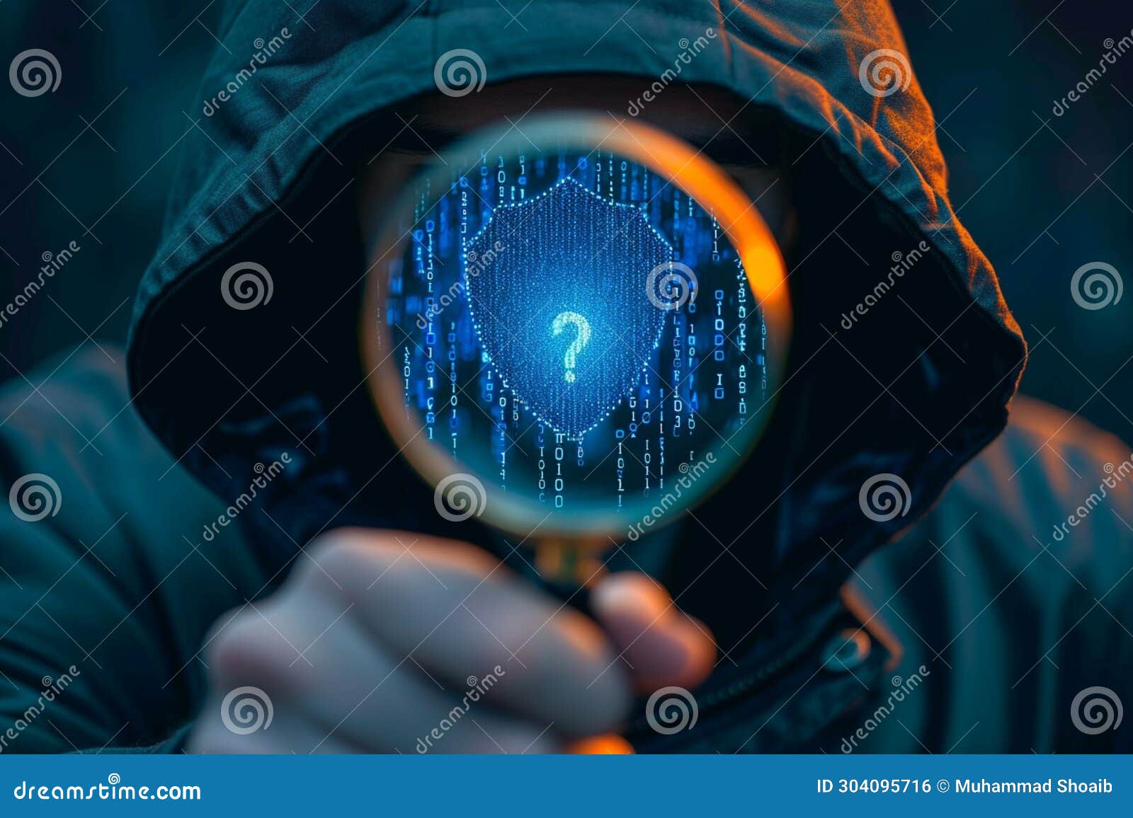 Espionage Alert Hacker with Magnifying Glass, Representing Information ...