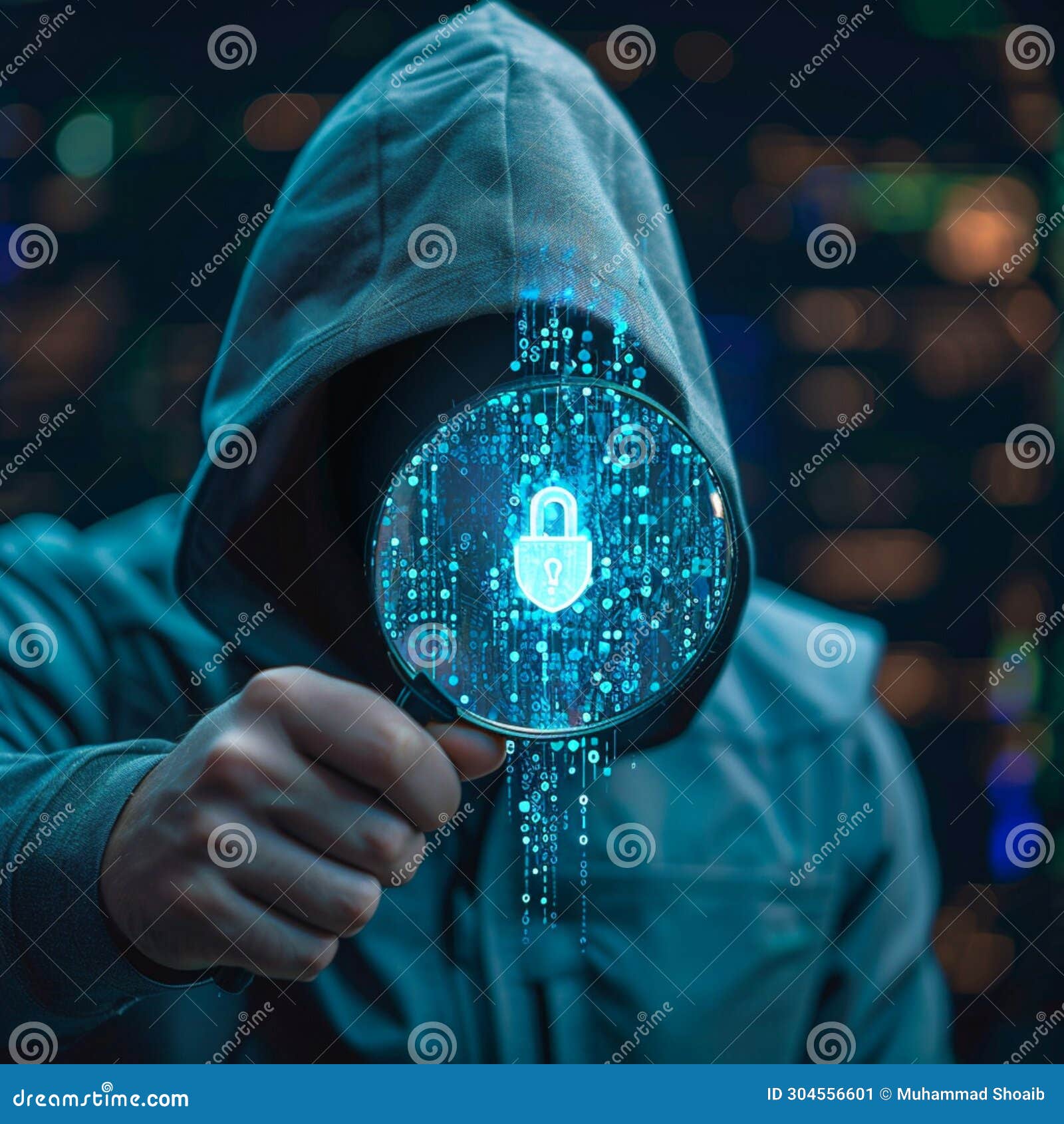 Espionage Alert Hacker with Magnifying Glass, Representing Information ...