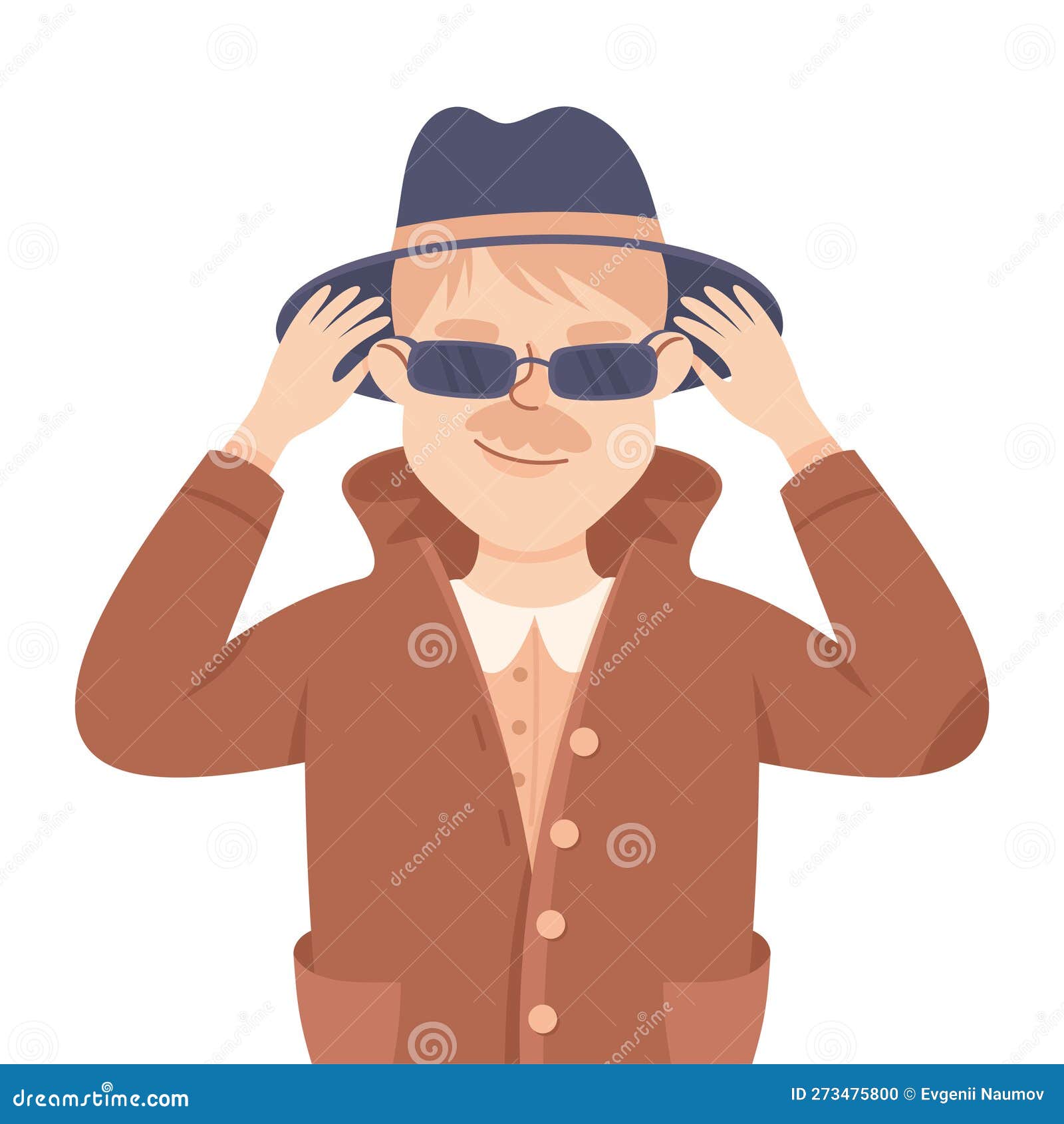 Espionage With Mustached Man Private Detective Working At Laptop Chatting Vector Illustration
