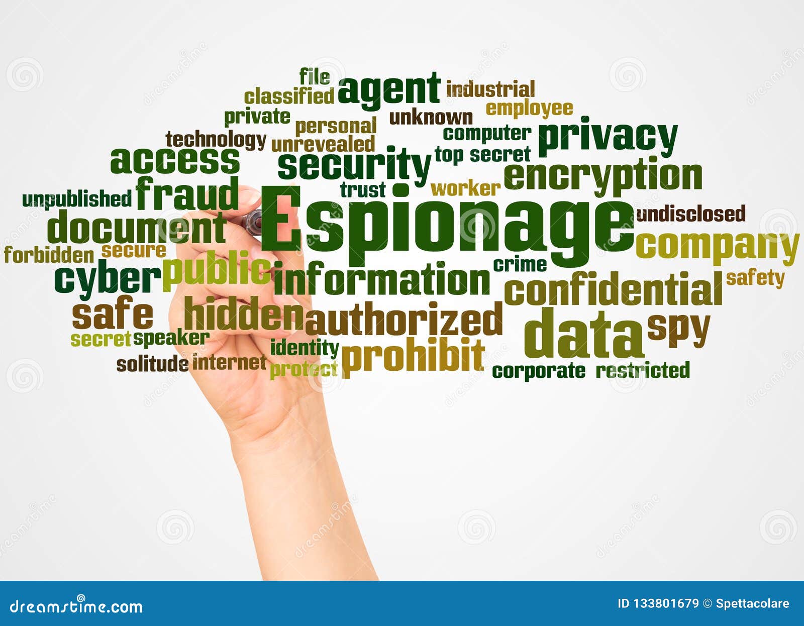 Espionage Word Cloud and Hand with Marker Concept Stock Illustration ...
