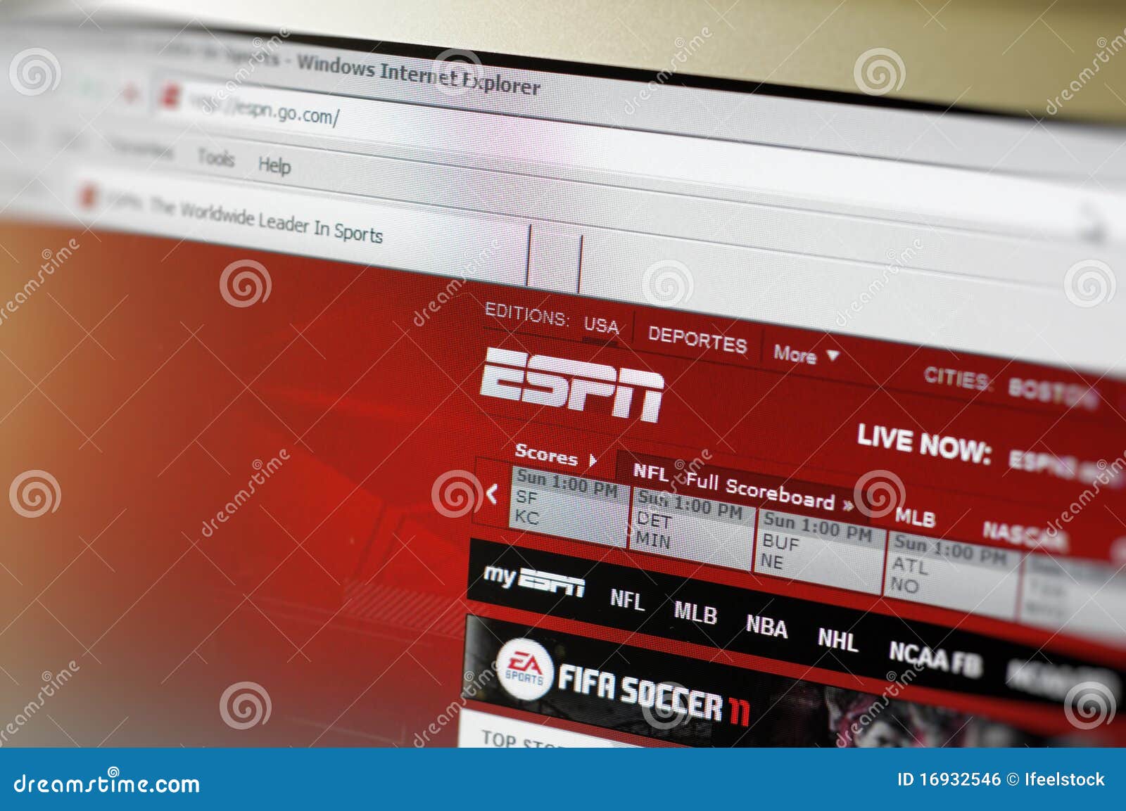 ESPN.com main intenet page editorial photo. Image of closeup - 16932546