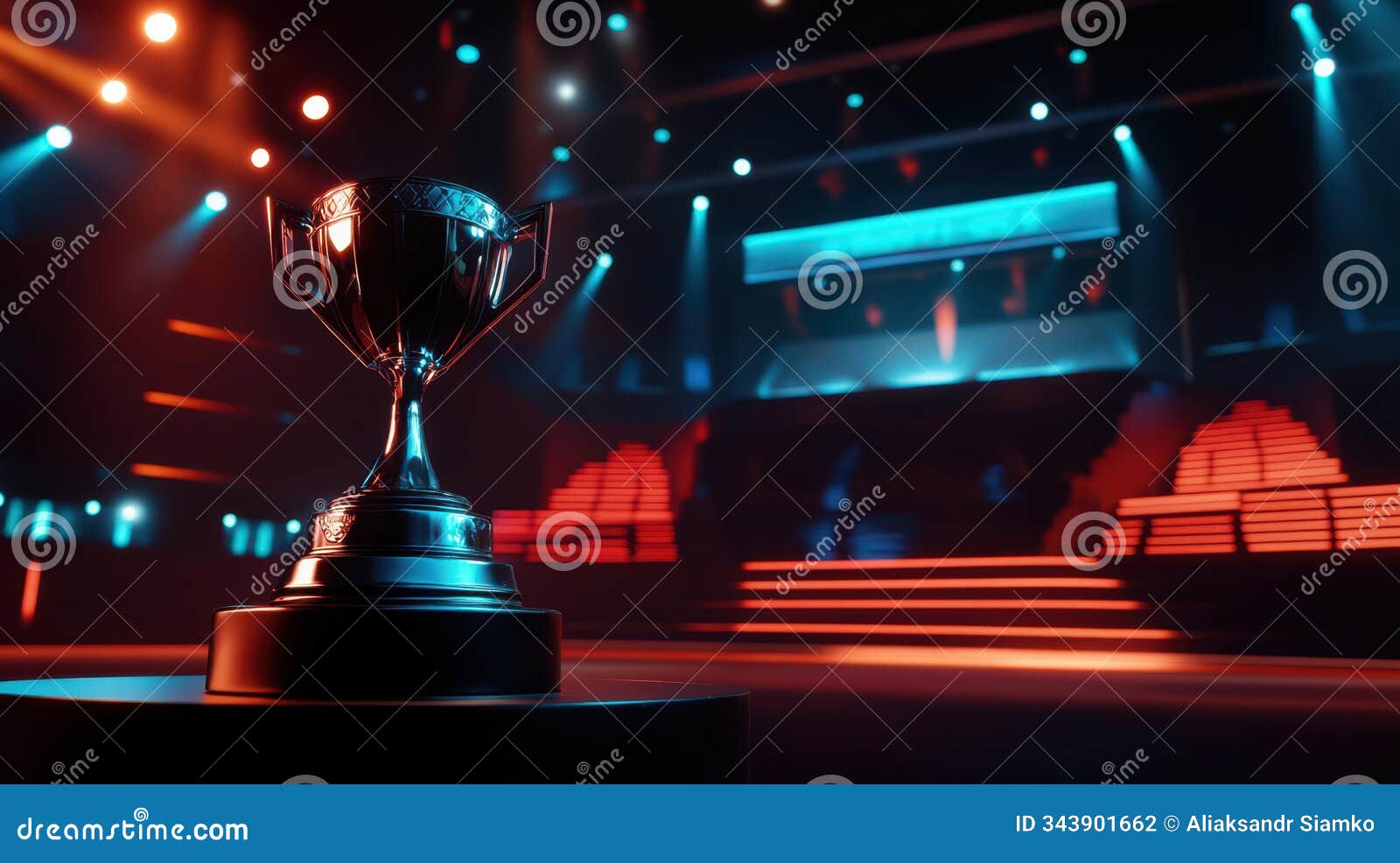 Esports Trophy Standing on Arena Stage Stock Illustration ...