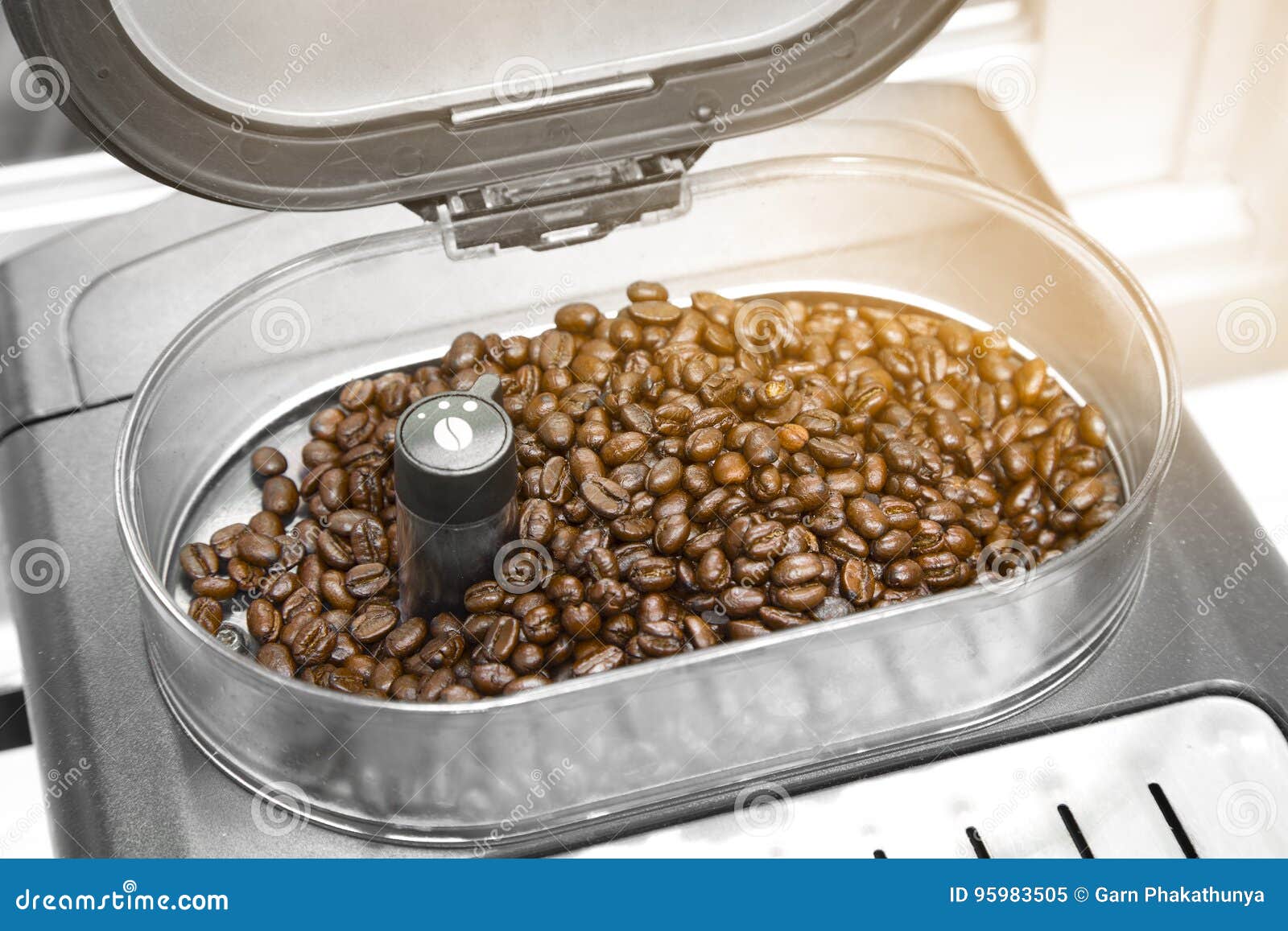 Espresso and Americano Coffee Machine Maker with Coffee Grinder Stock ...