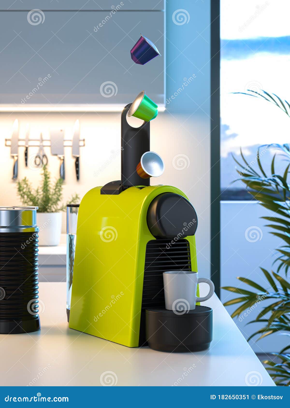 Espresso Capsules Falling into Coffee Machine. Beginning of Making ...