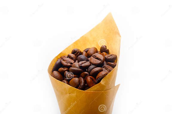 Espresso Coffee Beans on a Paper Cone Stock Image - Image of drink ...