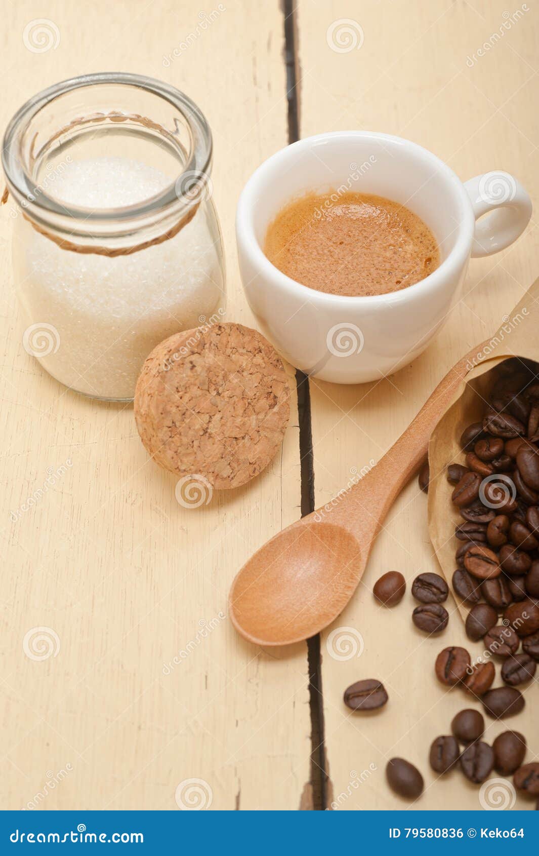Espresso coffee and beans stock photo. Image of white - 79580836