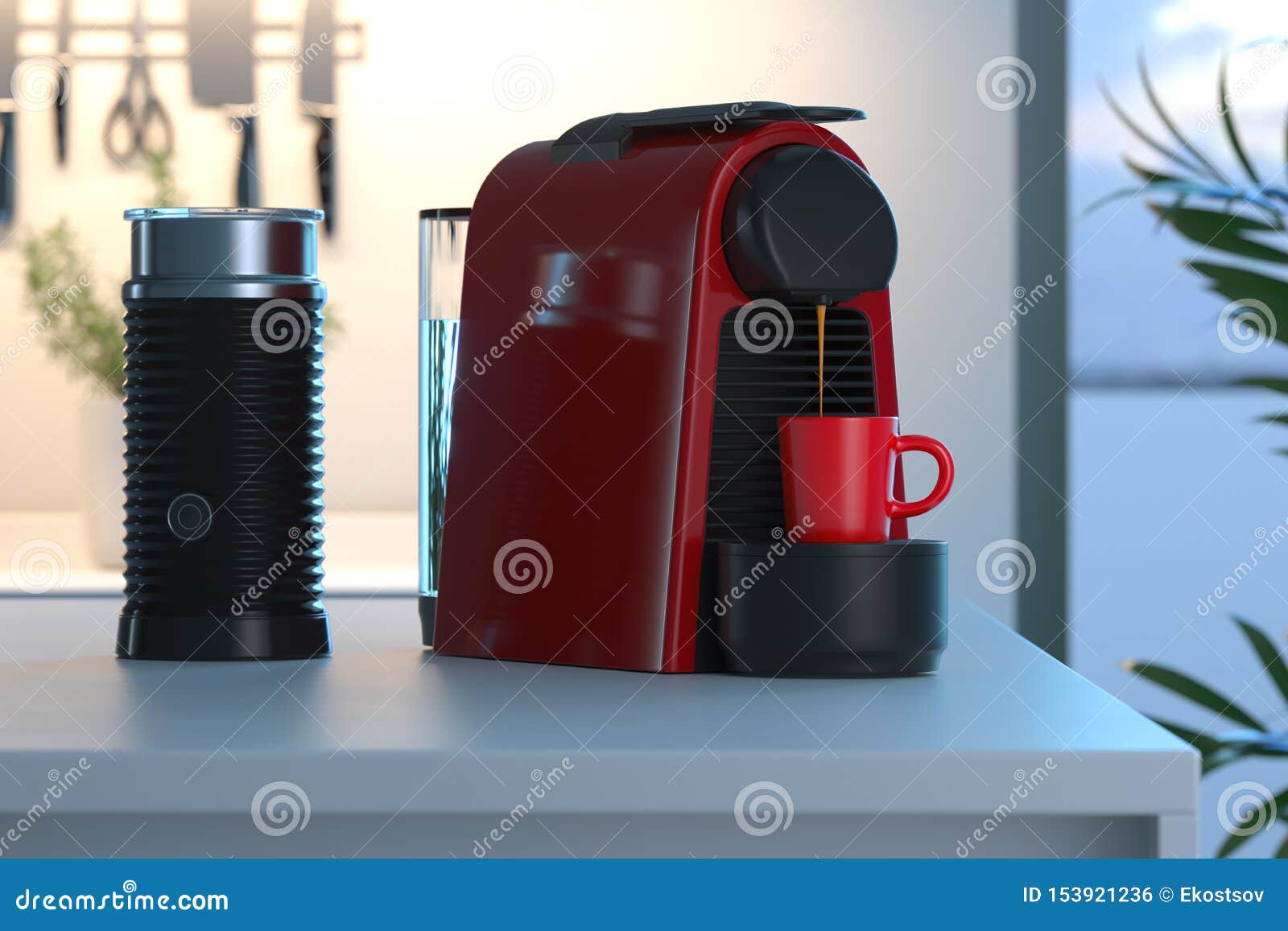 Espresso Coffee Capsules Machine in Process of Making Fresh Coffee in ...