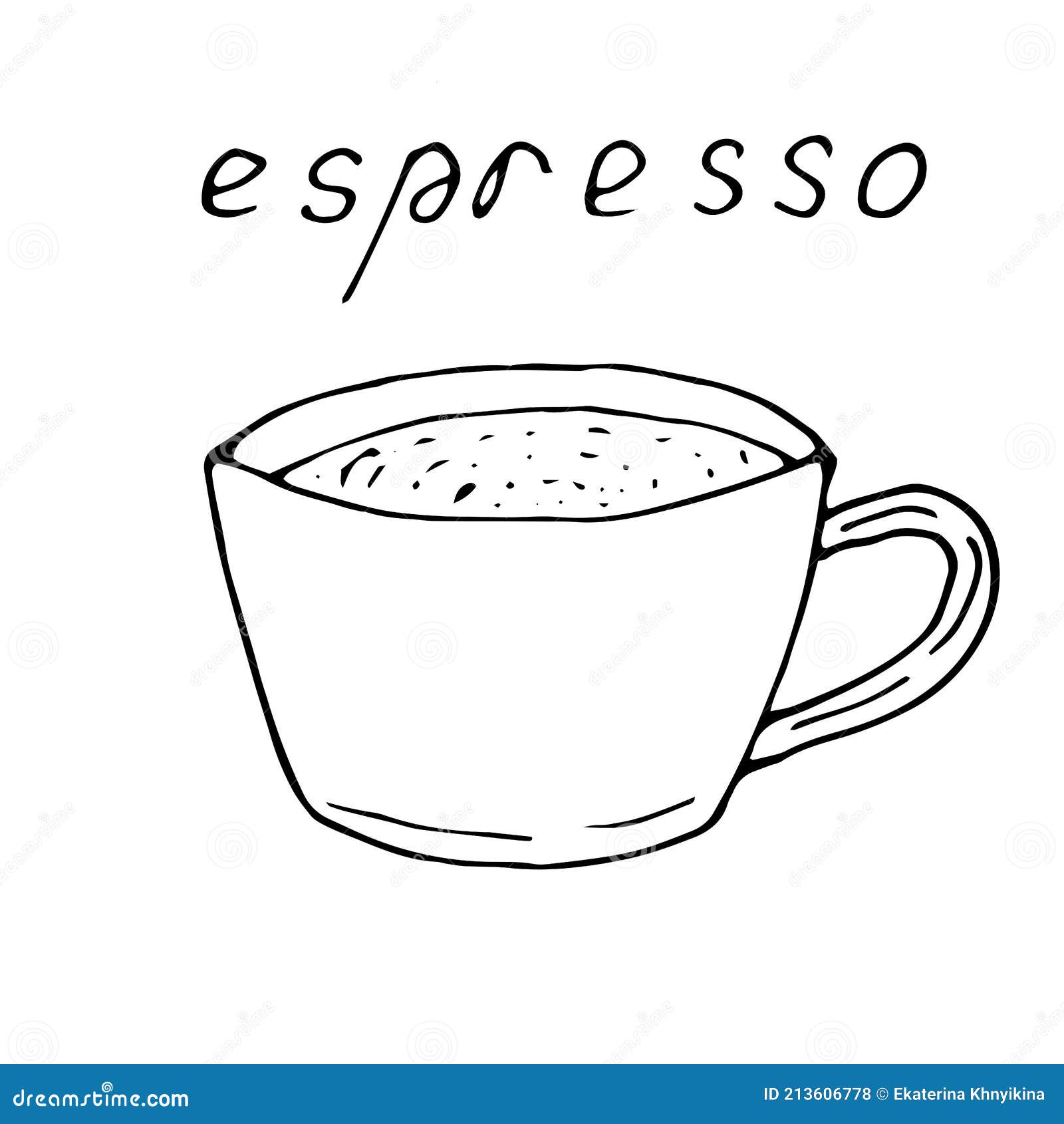 Espresso Coffee in a Cup, Vector Illustration, Hand Drawing, Sketch ...