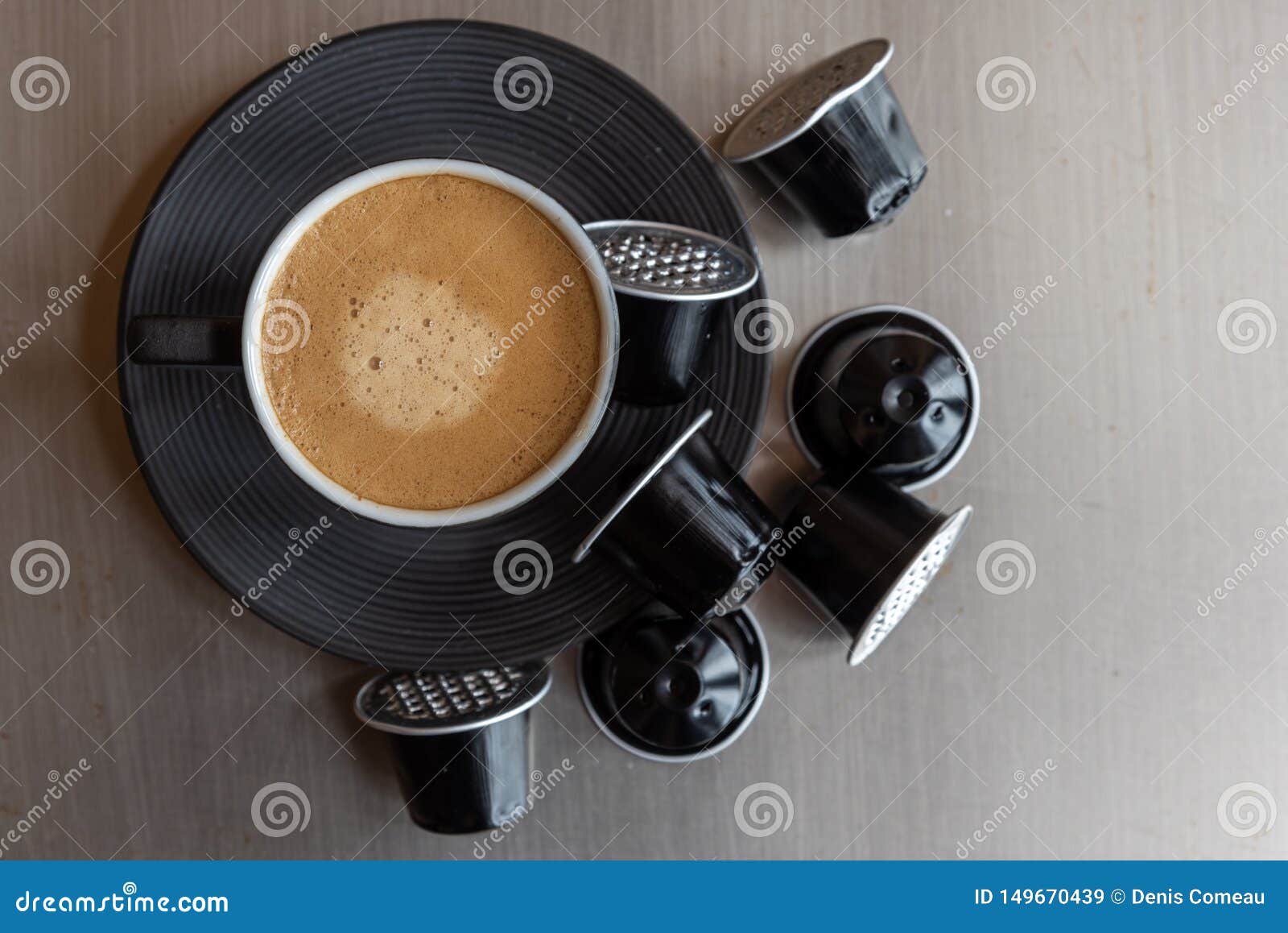 Espresso Coffee Cup with Wasted Capsules. Stock Image - Image of ...