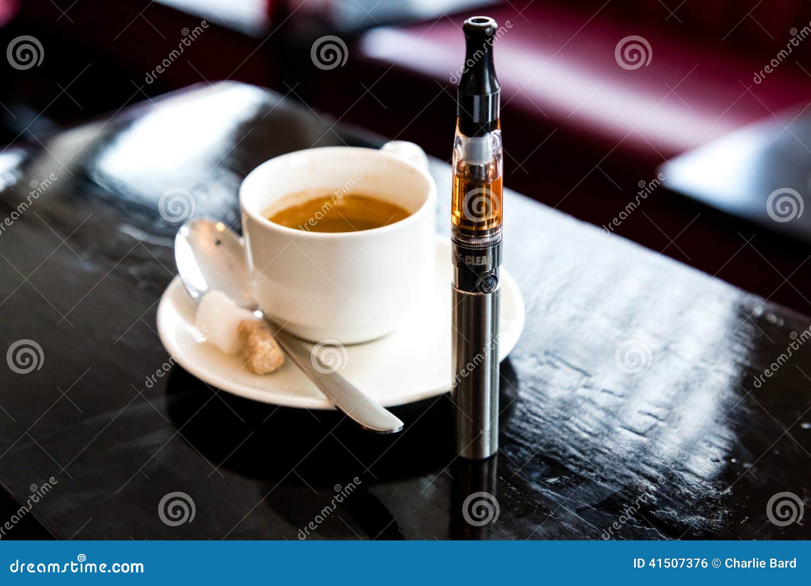 Espresso Coffee with an E-cigarette in a Pub Stock Photo - Image of ...