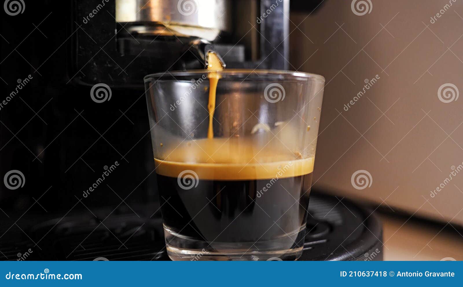 Espresso Coffee in Glass Cup. Coffee Pod Machine Stock Photo - Image of ...