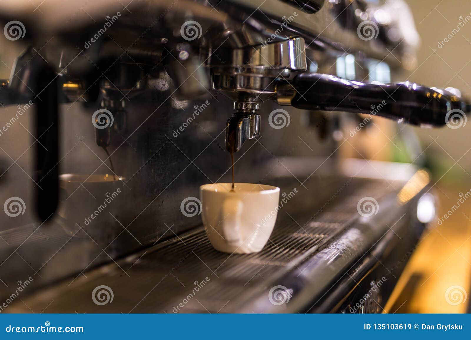 Espresso Coffee Machine Working with Bar Interior Background Stock ...