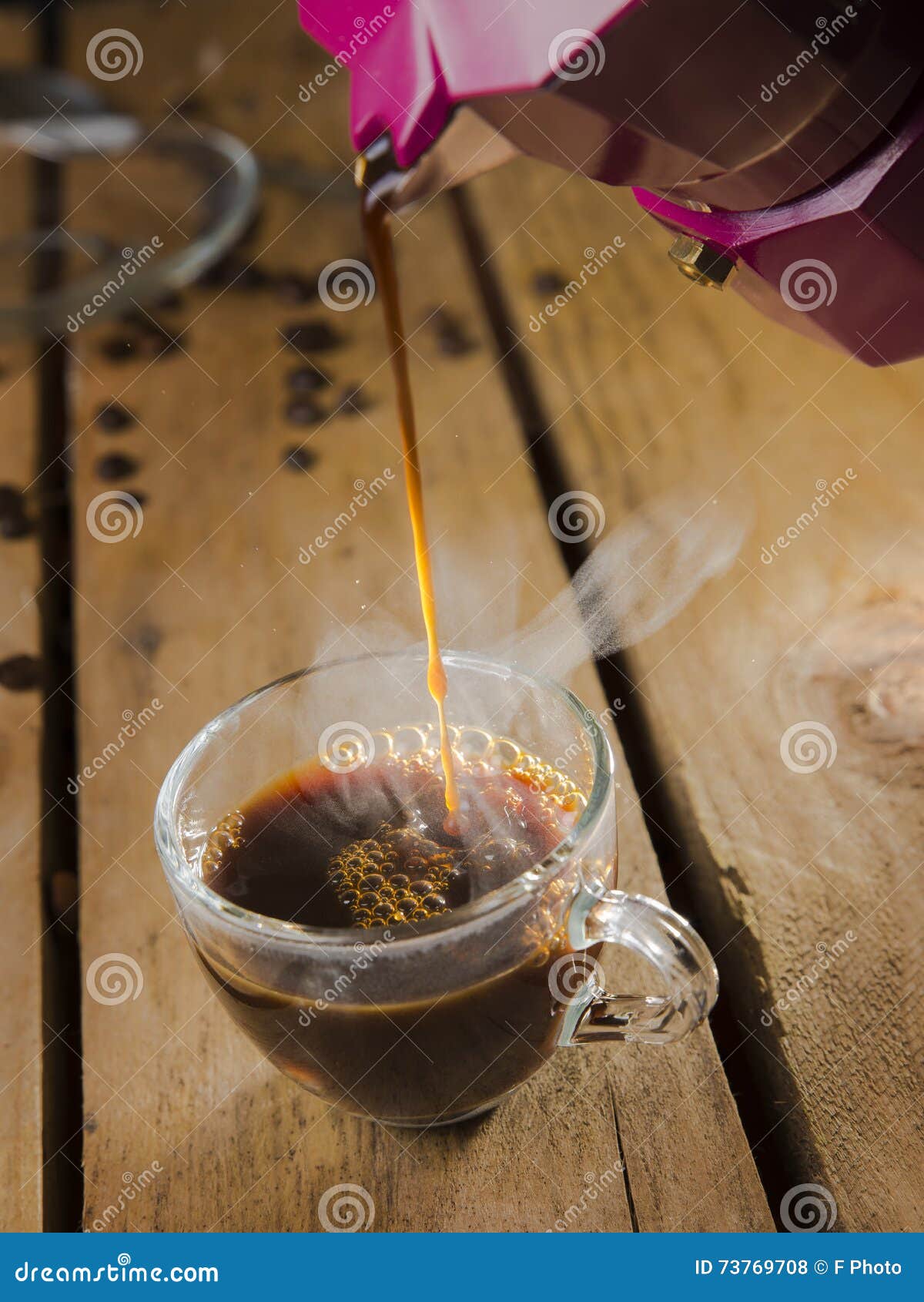 Espresso Coffee Made with Mocha Machine at Home Stock Photo - Image of ...
