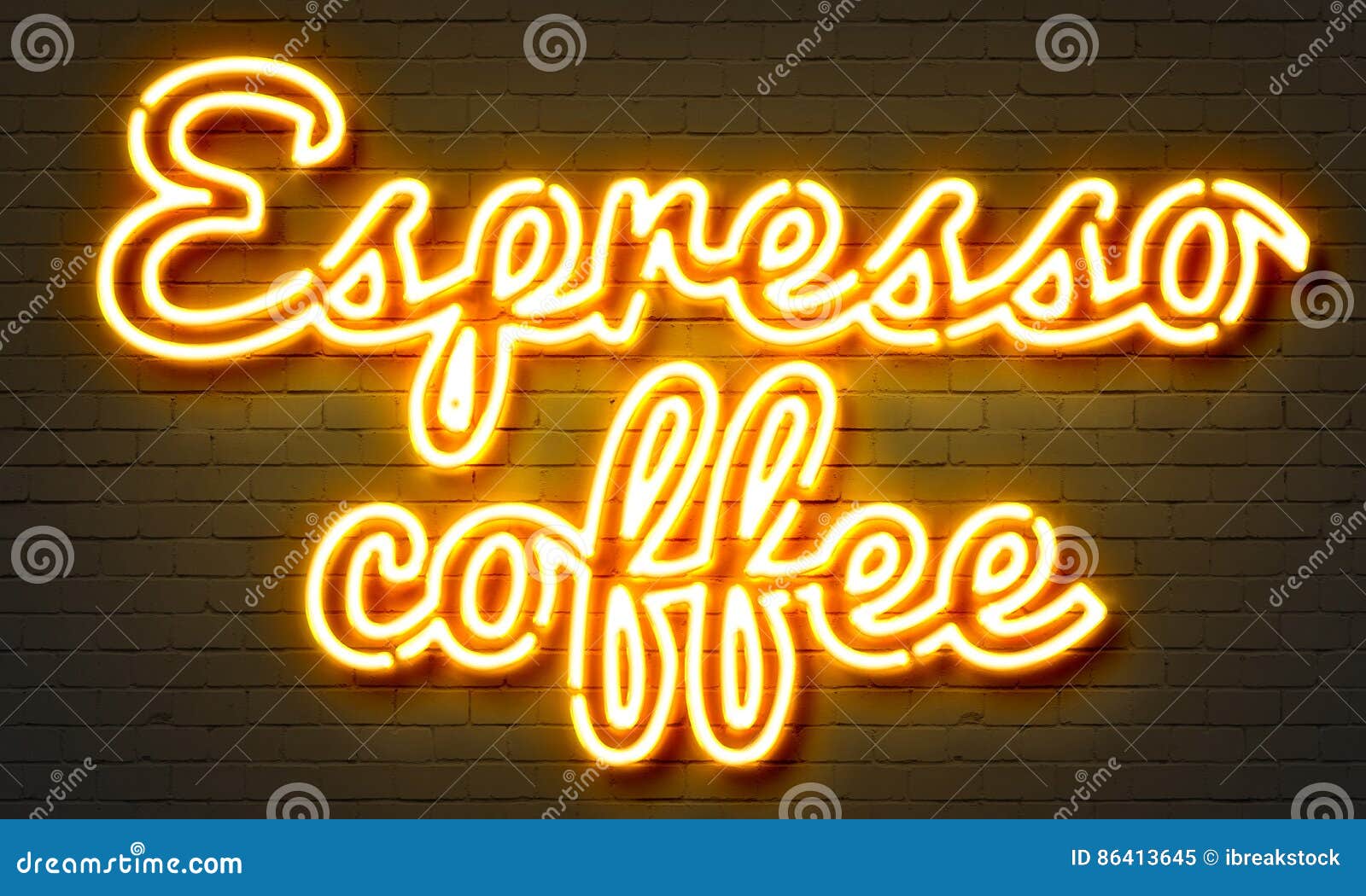 Espresso Coffee Neon Sign on Brick Wall Background. Stock Image - Image ...