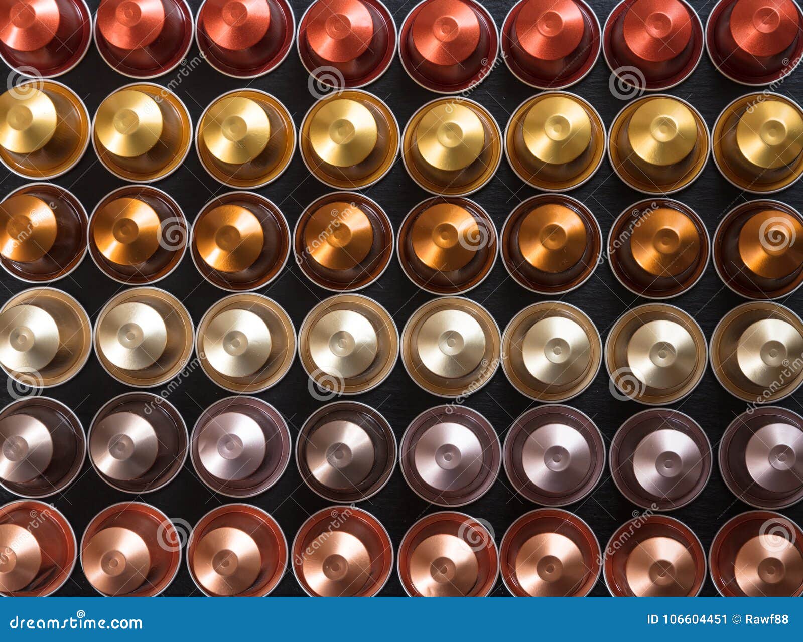 Espresso Coffee Pods on Black Background, Top View Stock Image - Image ...
