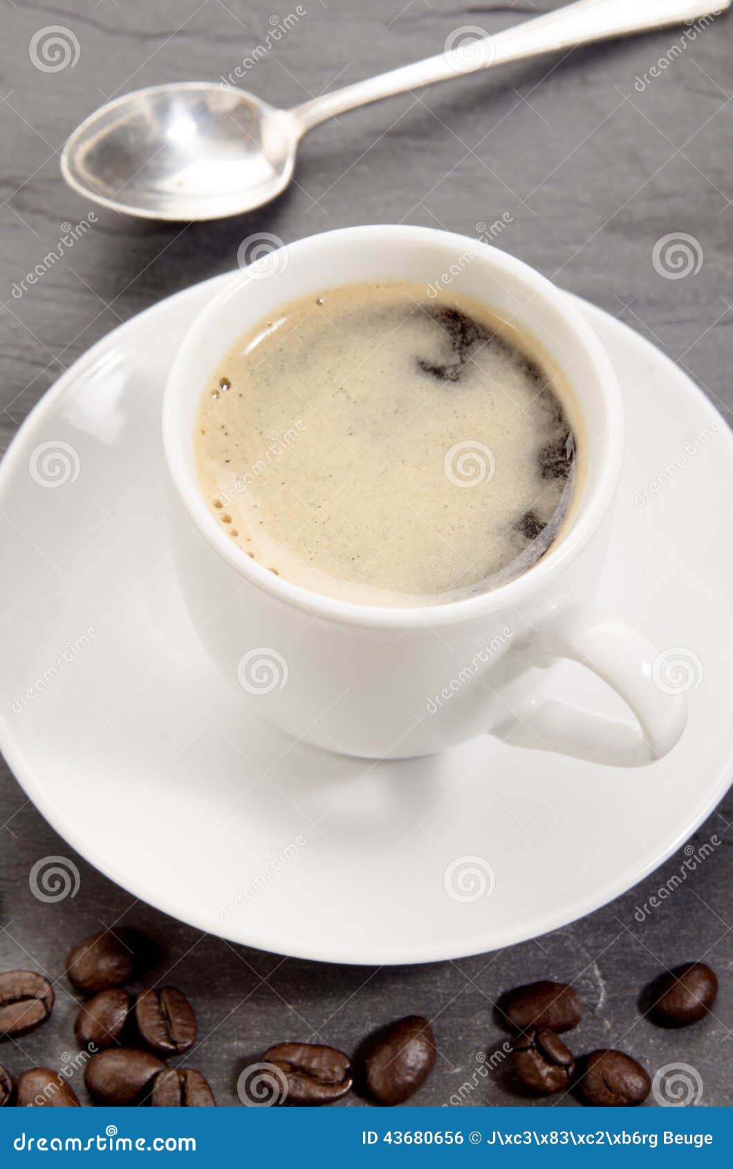 Espresso Coffee in a Small White Cup Stock Photo - Image of slate ...