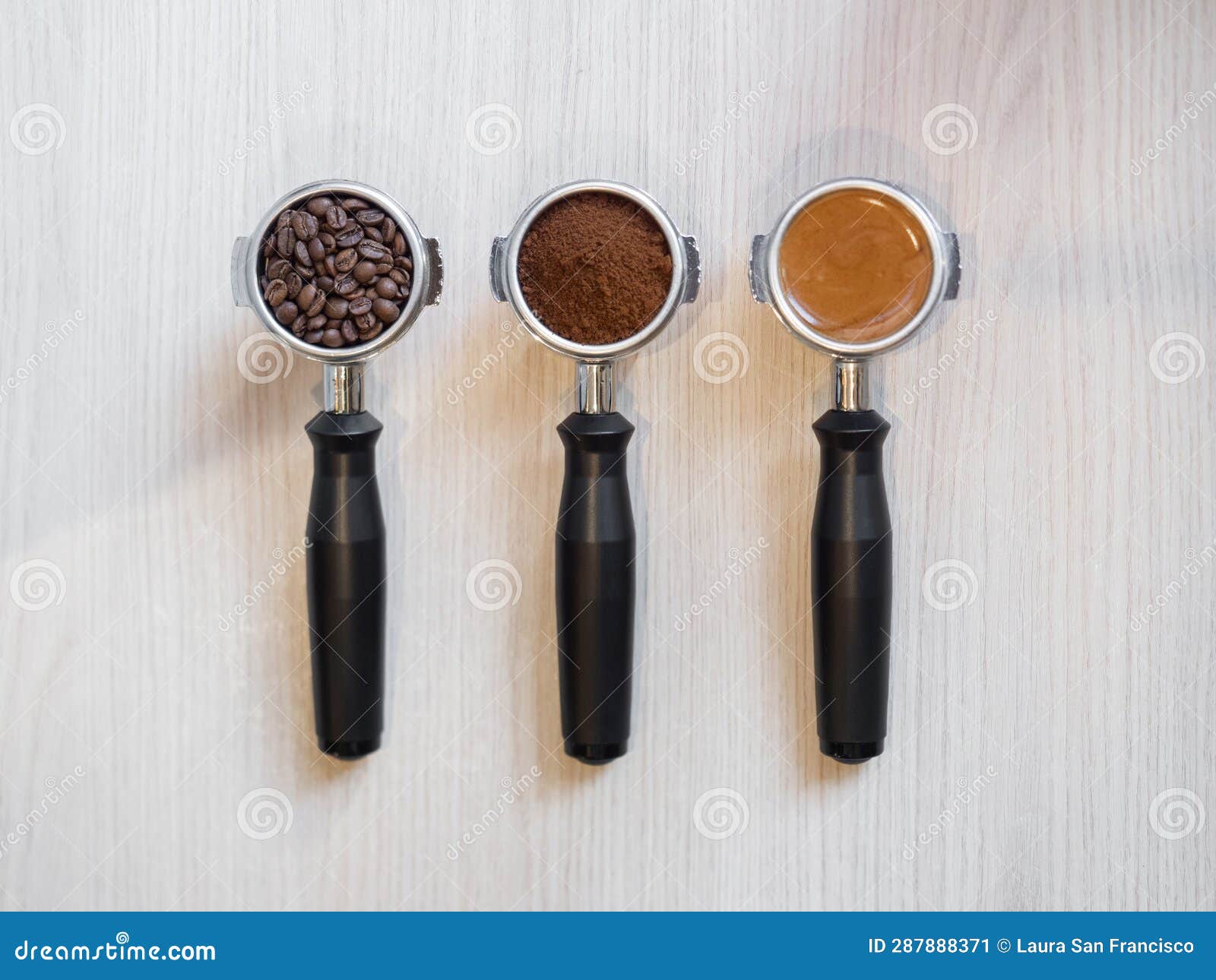 Espresso coffee steps stock image. Image of metal, filter - 287888371