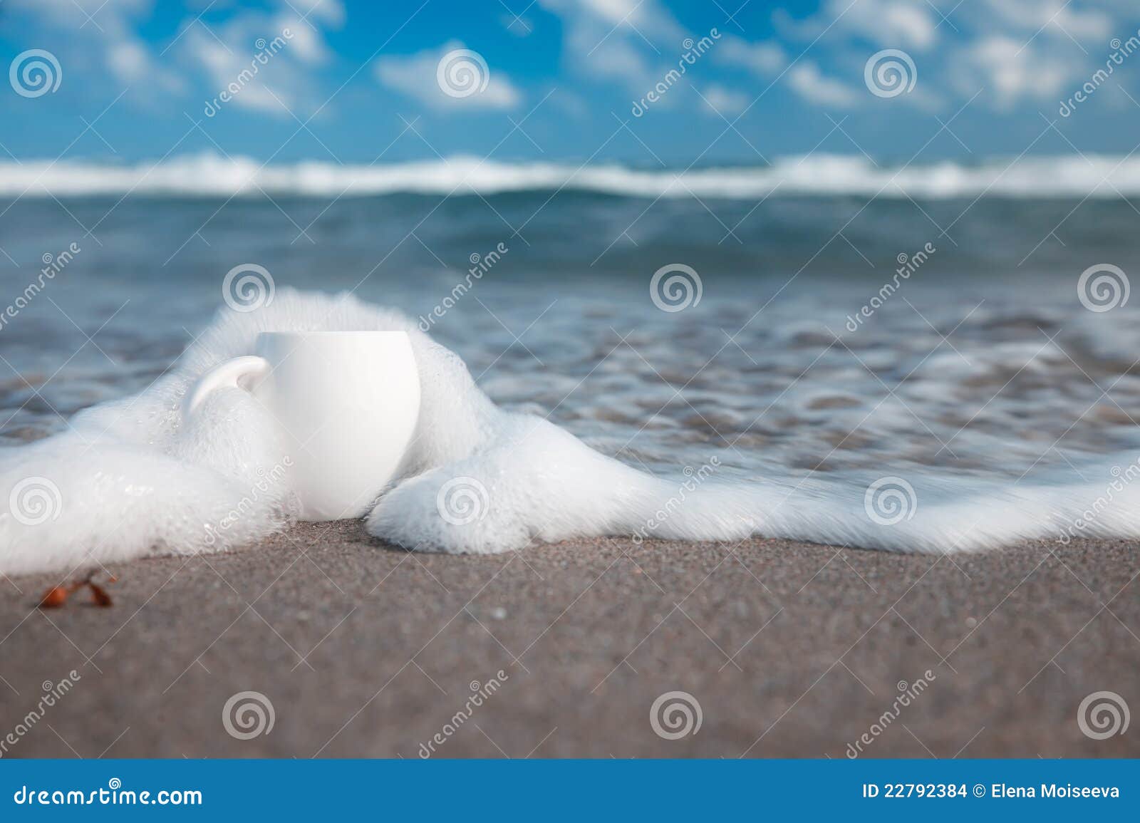 Espresso Coffee in White Cup with Ocean Wave Stock Photo - Image of ...