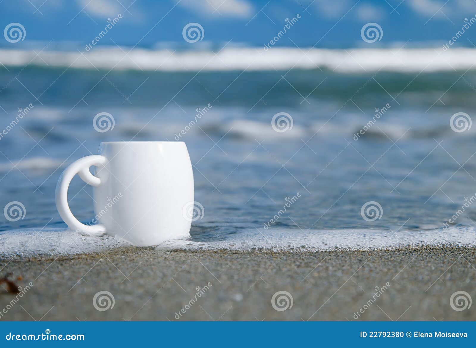 Espresso Coffee in White Cup with Ocean Waves Stock Photo - Image of ...