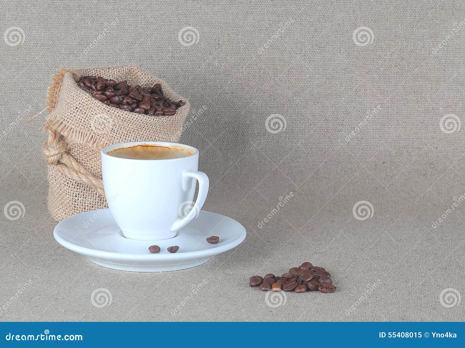 Espresso Cup with Coffee Beans Bag on Back Stock Image - Image of ...