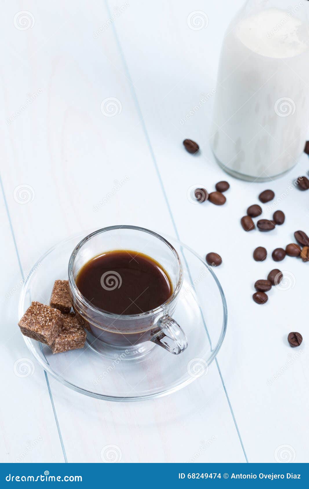 Espresso Cup of Coffee, Sugar and Milk Stock Photo - Image of brewed ...
