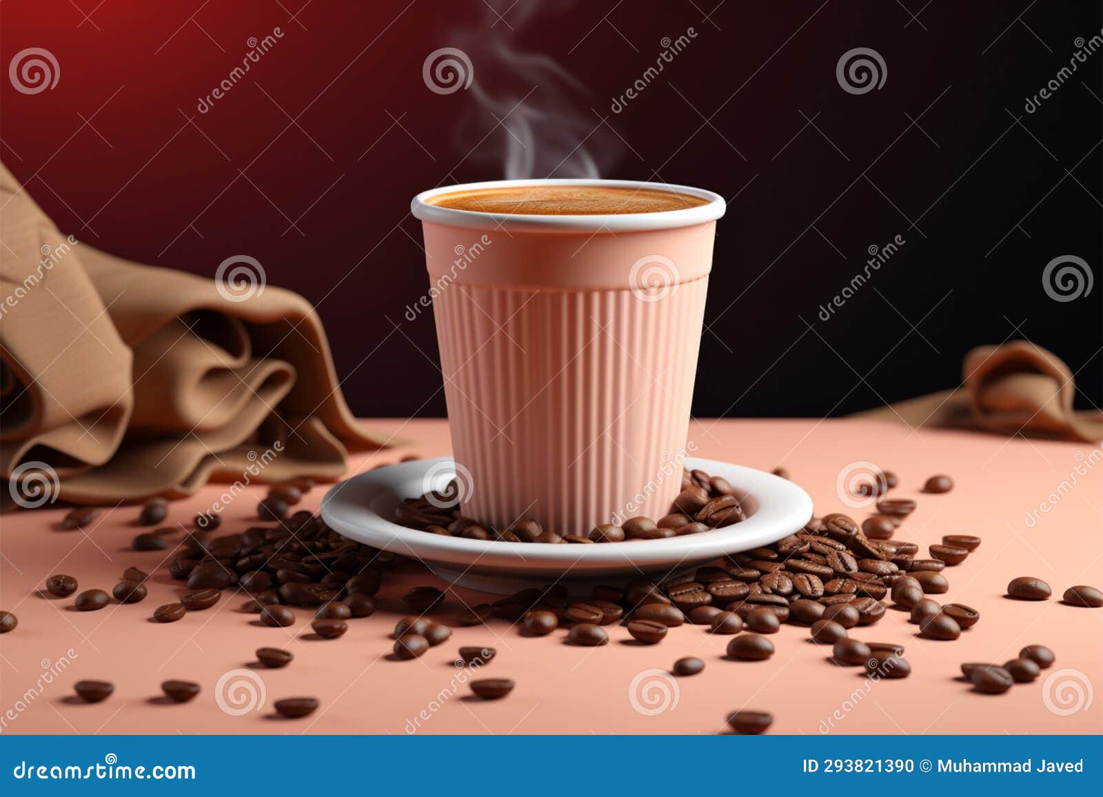 Espresso Elegance Pastel Backdrop with Coffee Cup and Coffee Beans ...