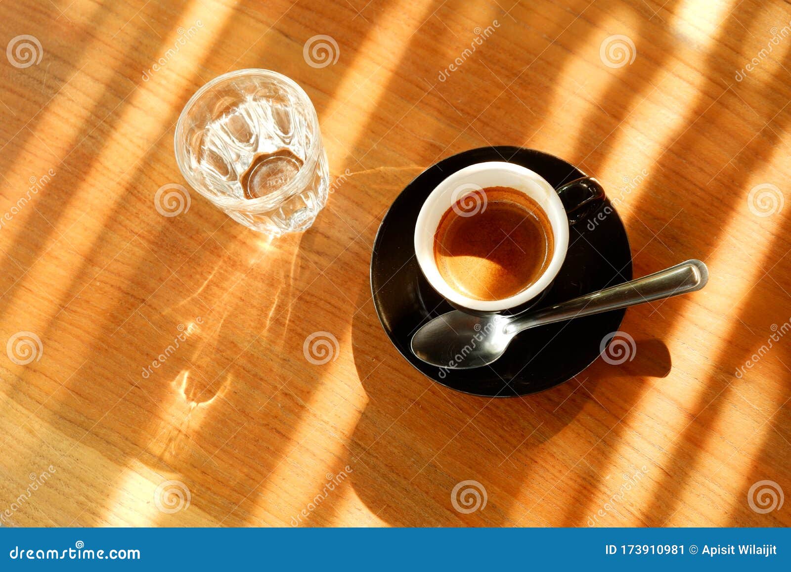 Espresso Hot Coffee with Sunlight in Coffee Shop. Stock Image - Image ...