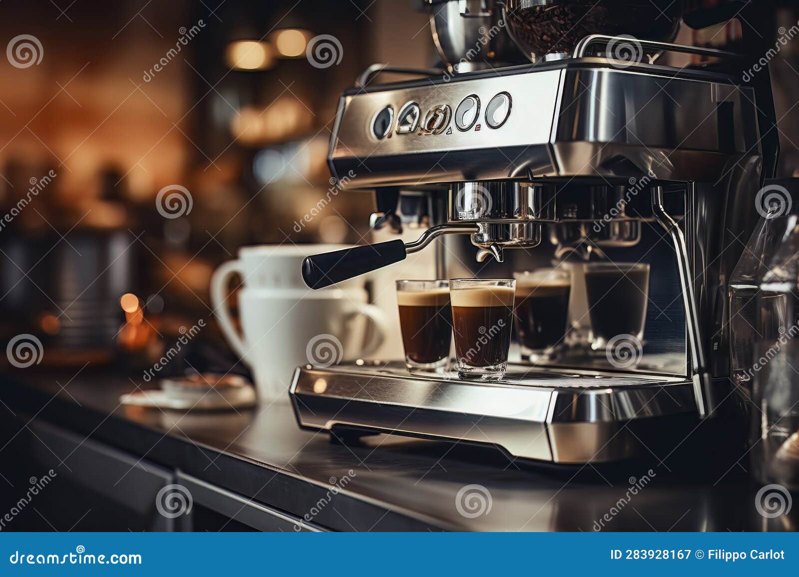 Espresso Machine in a Bar stock illustration. Illustration of drink ...