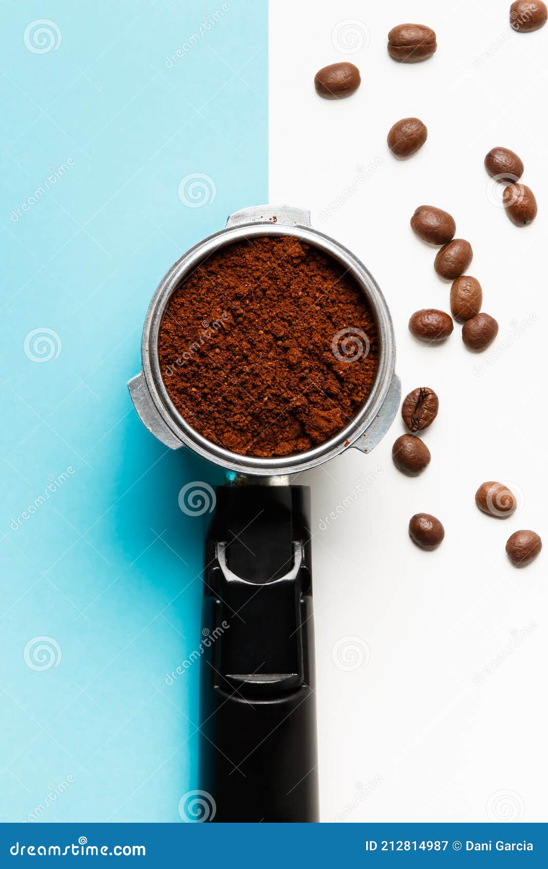 Espresso Machine Filter with Ground Coffee and Coffee Beans Stock Image ...