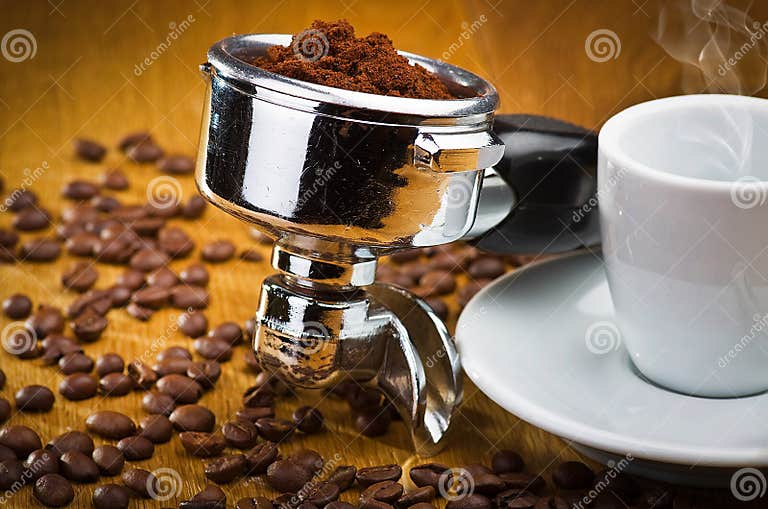 An Espresso Machine Group Head Stock Photo - Image of espresso, beans ...
