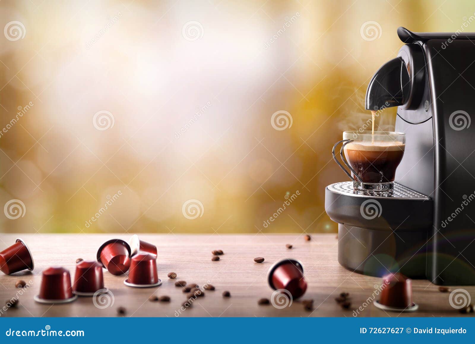 Espresso Machine Making Coffee on Wood Table Front View Stock Image ...