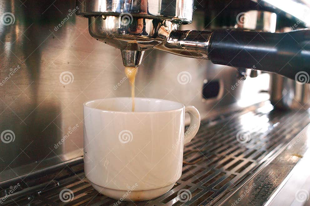 Espresso Machine Pouring Beverage into the Mug Stock Photo - Image of ...
