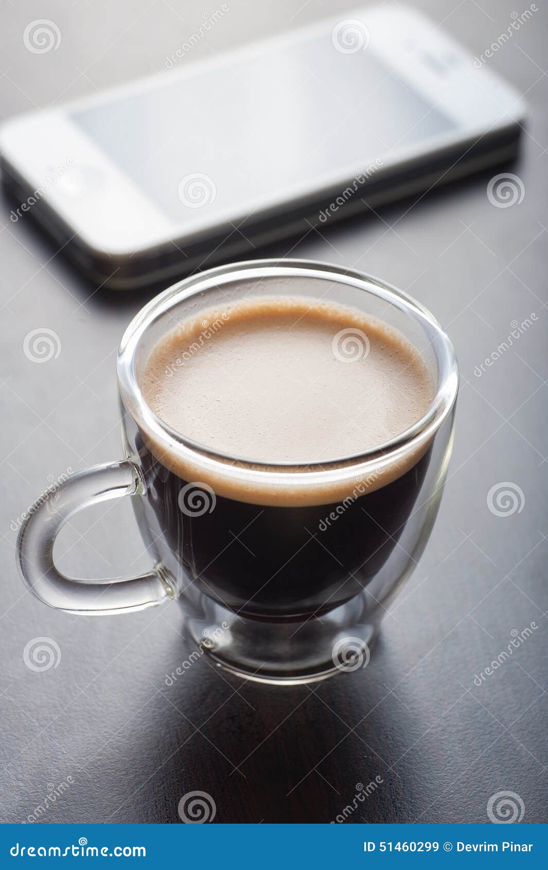 Espresso and smart phone stock image. Image of wood, dark - 51460299