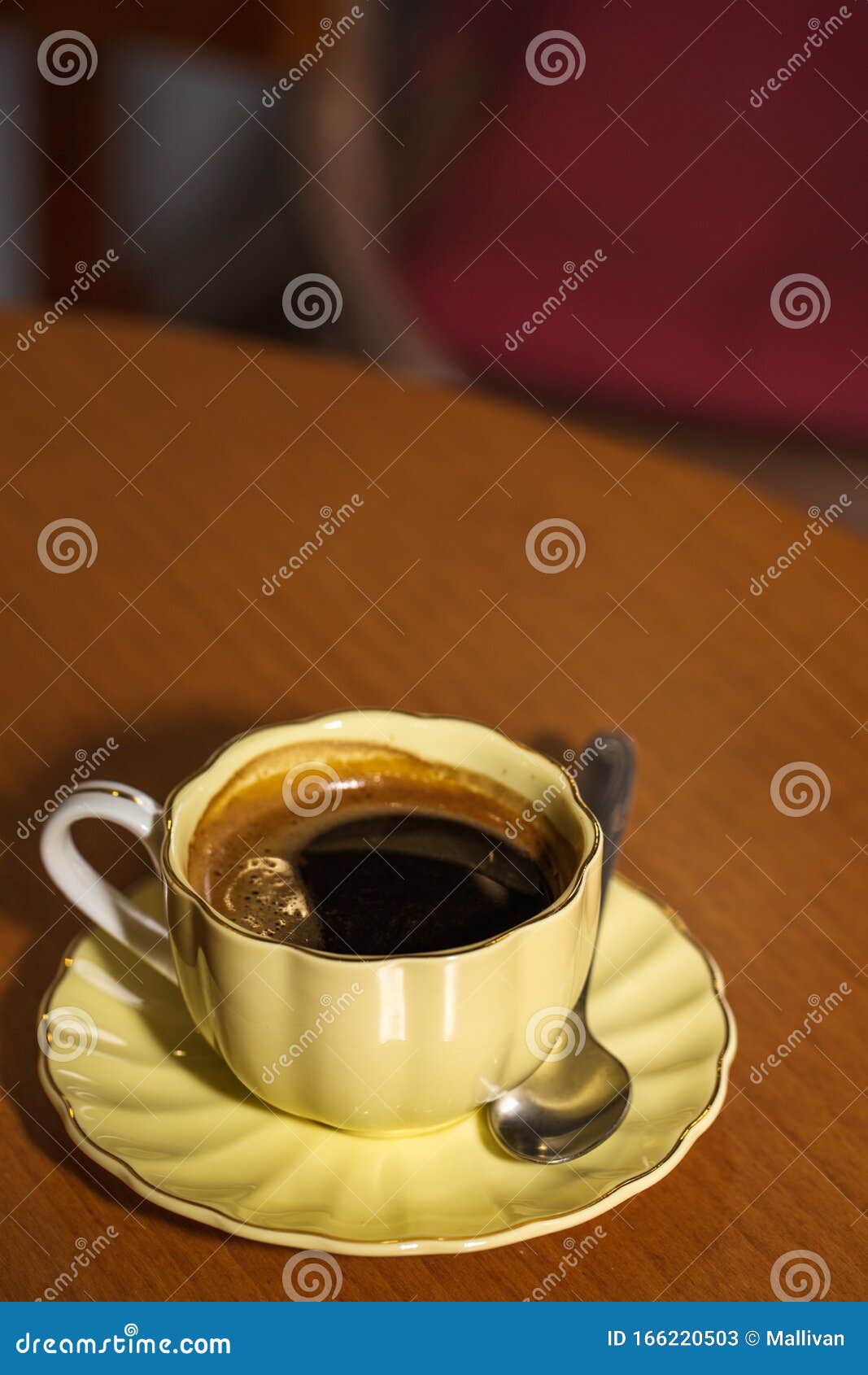 Espresso in yellow cup stock image. Image of closeup - 166220503