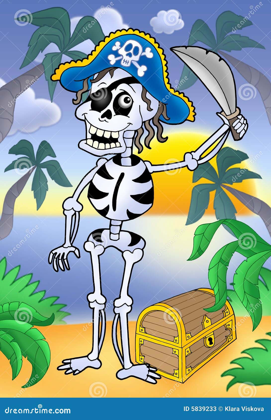 Esqueleto Do Pirata Com a Caixa Do Sabre E De Tesouro Ilustração Stock ...