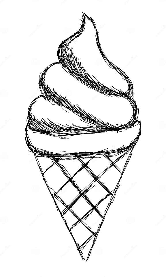 Esquema De Dibujo A Mano De Cono De Helado En Una Taza De Gofre