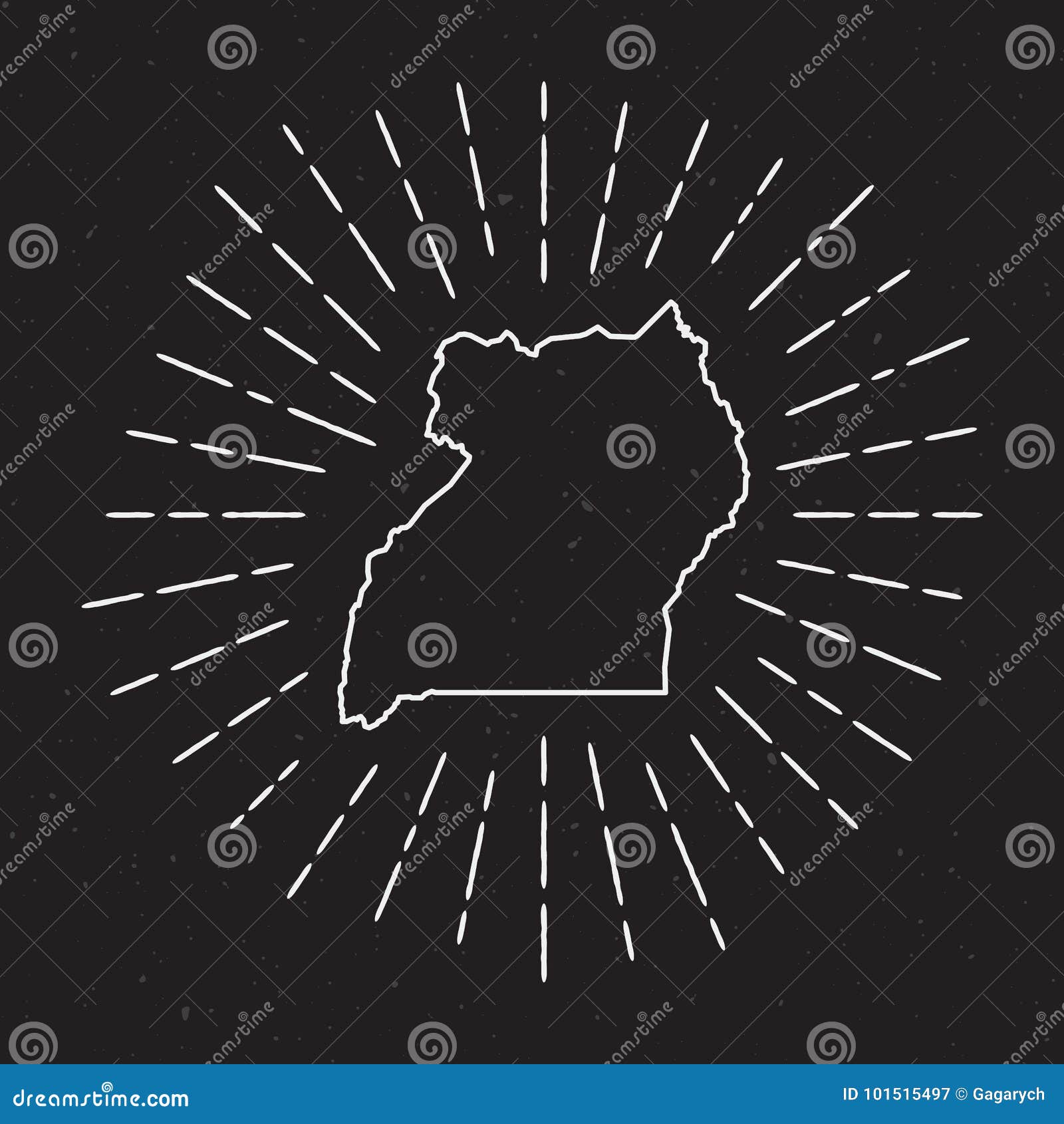 Esquema Del Mapa Del Vector De Uganda Con Resplandor Solar Del Vintage ...