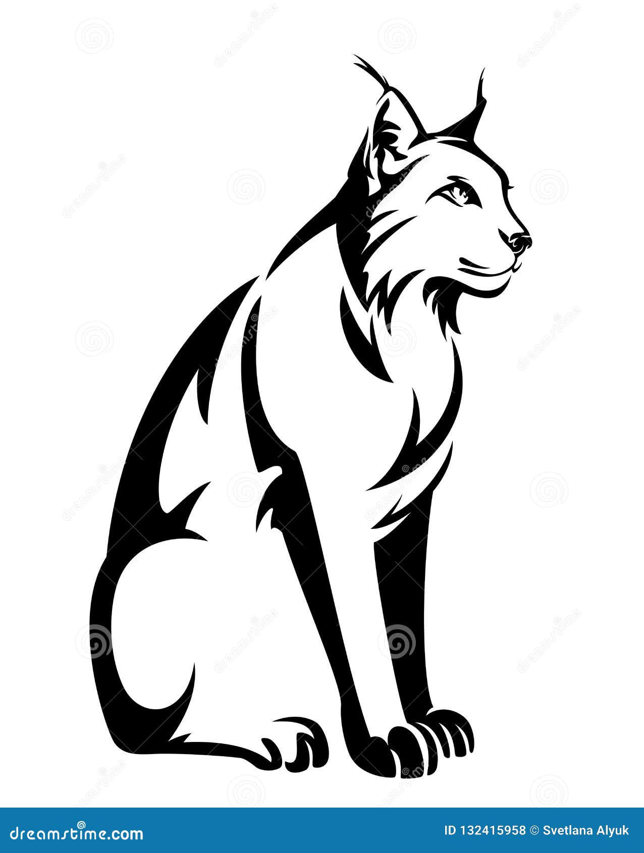 Esquema Del Vector Del Negro Del Lince Que Se Sienta Ilustración del ...