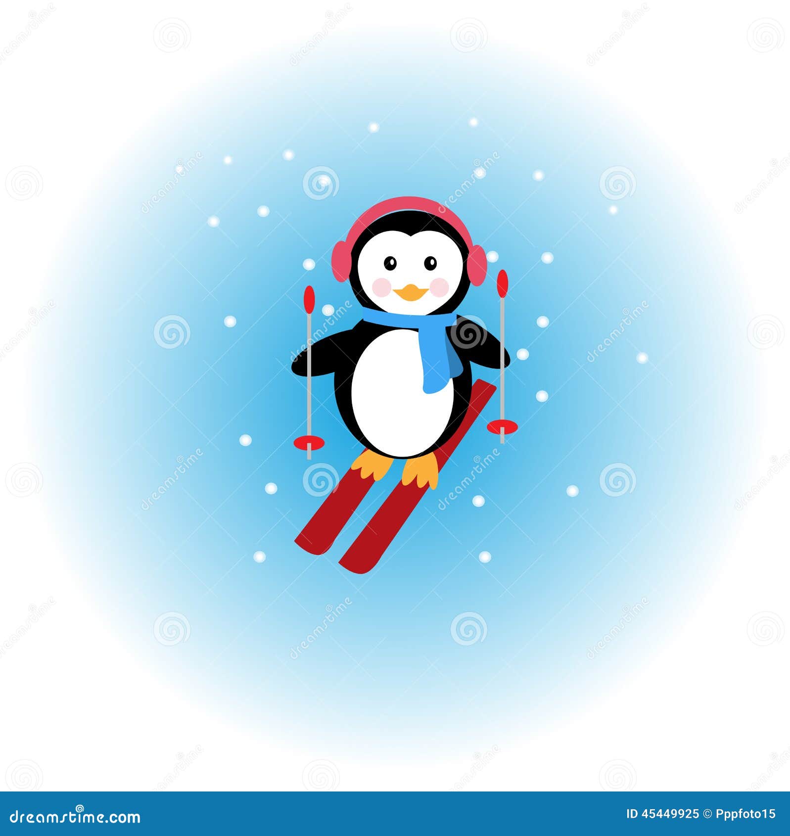 Esqui do pinguim na neve ilustração do vetor. Ilustração de xmas - 45449925