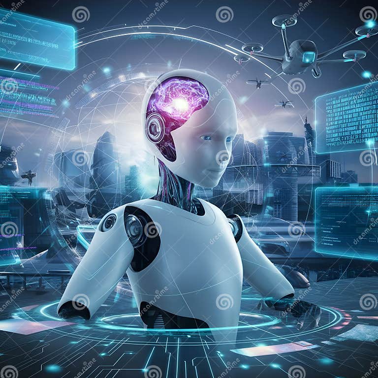 The Essence of Artificial Intelligence Sleek Humanoid Robot Stock Illustration - Illustration of ...