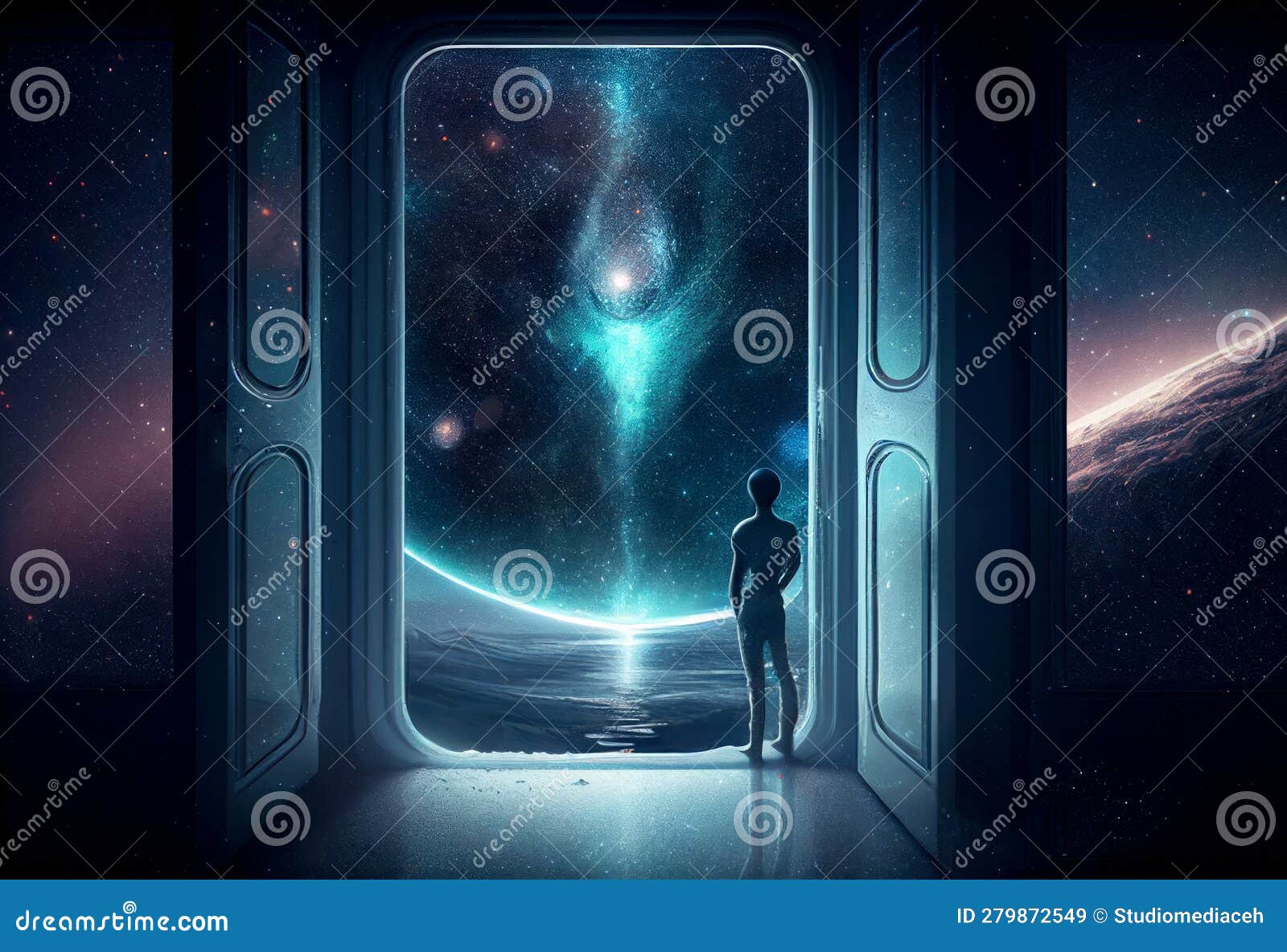 The Essence of Space. the Mal Looking through the Opened Door Stock ...