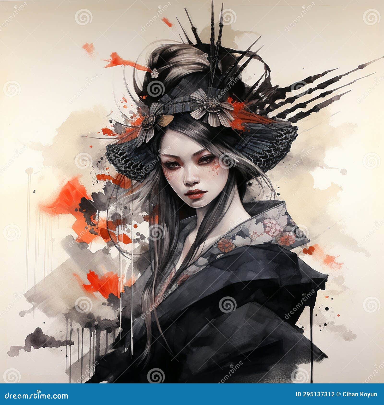 Essence of Tradition Hand-Drawn Sumi-e Magic Stock Illustration ...