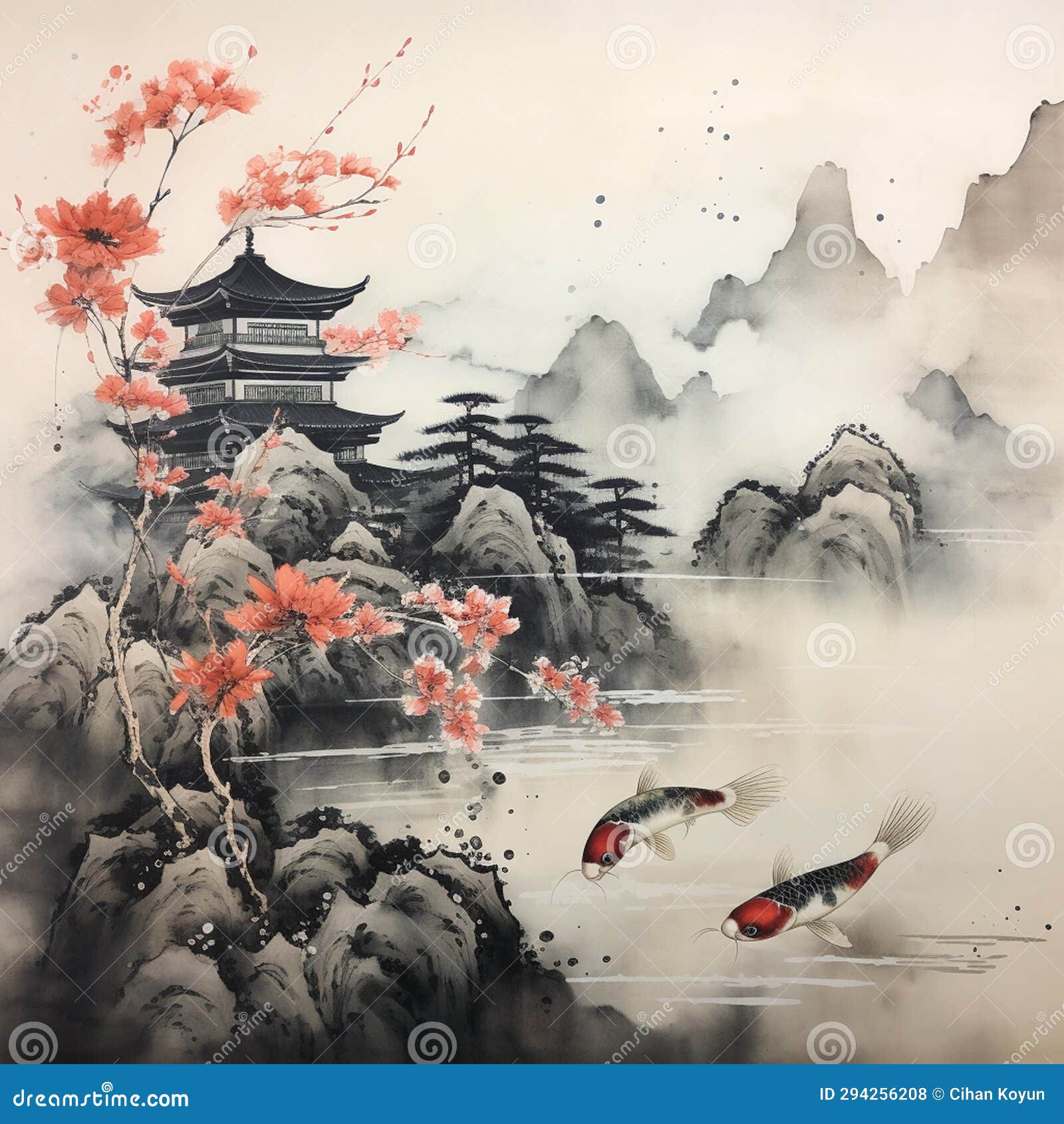 Essence of Zen Hand-Drawn Sumi-E Magic Stock Photo - Image of painterly ...