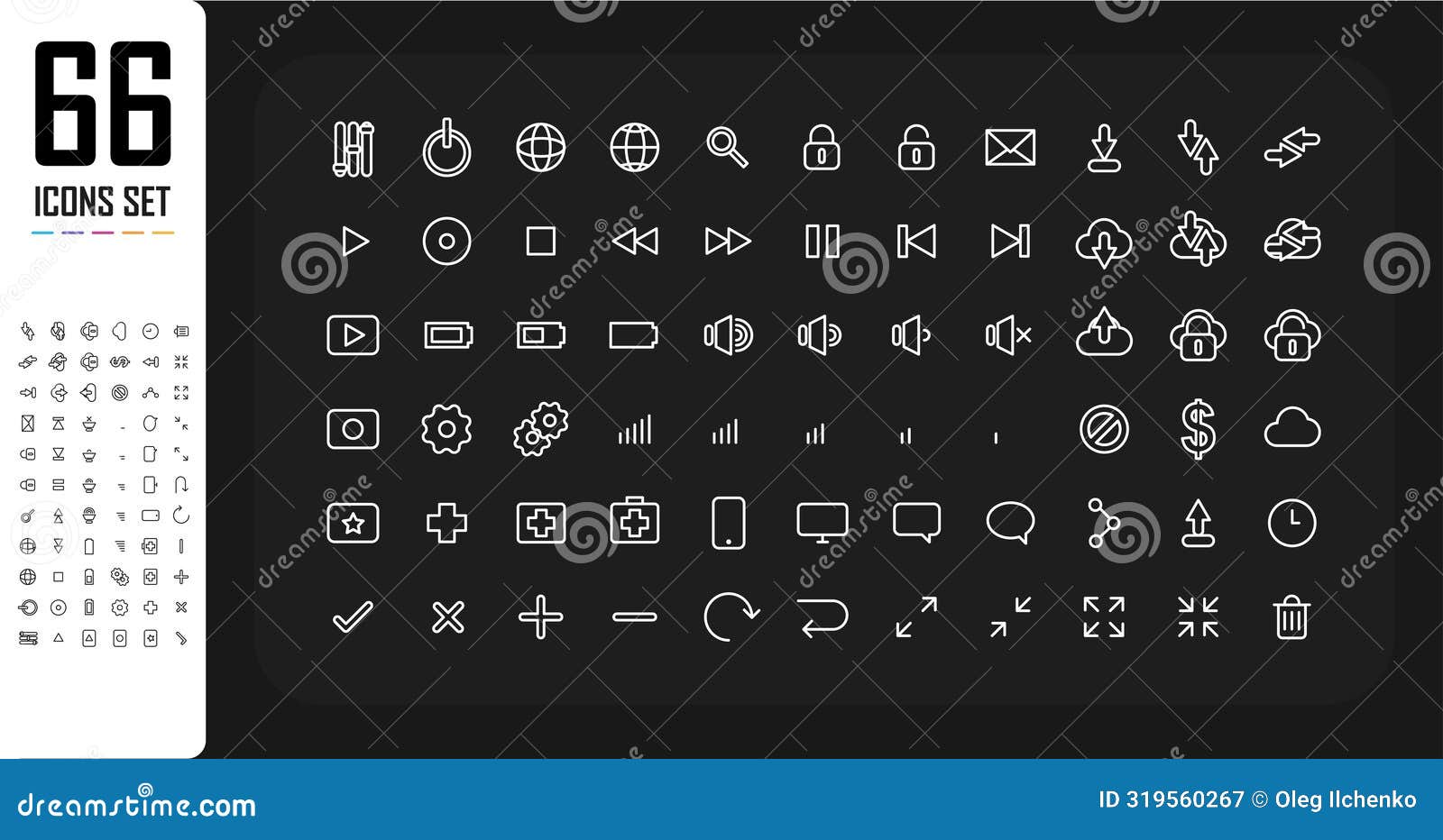 66 Essential Icons Set in Dark Style. Stock Vector - Illustration of ...