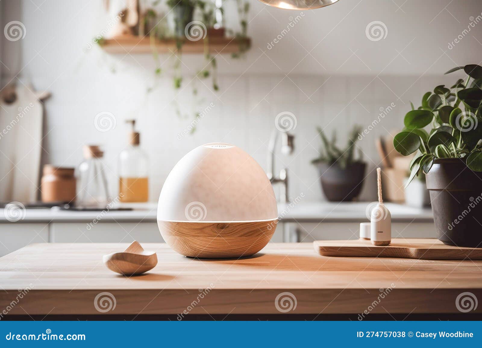 An Essential Oil Diffuser on the Bench in a Bright Well Lit Kitchen ...