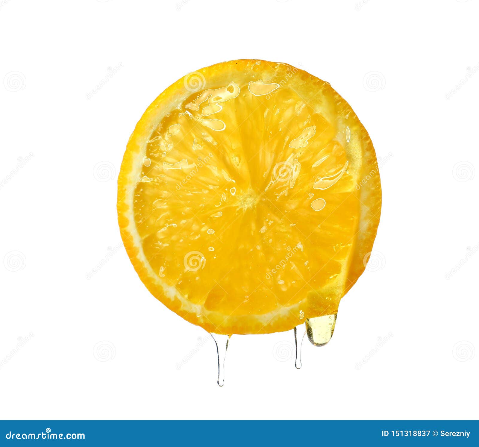 Essential Oil Dripping from Orange Slice on White Background Stock ...