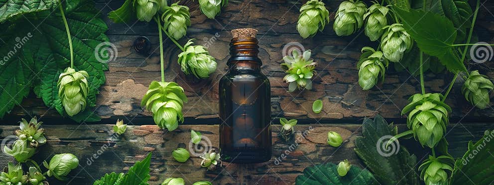 Essential Oil of Hops Top View. Selective Focus Stock Illustration ...