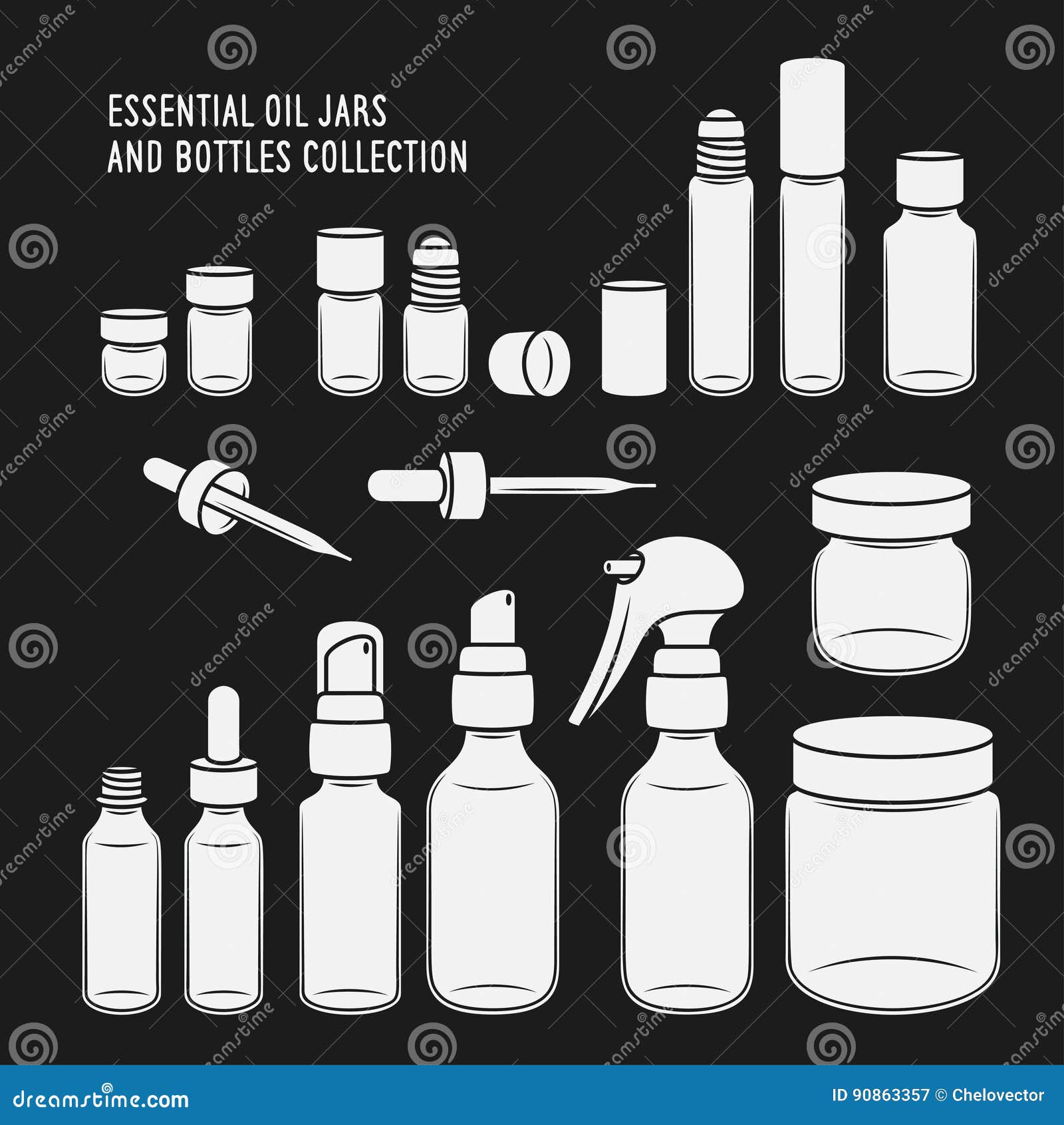 Essential Oil Jars and Bottles Design Set. Vector Vintage Illustration ...