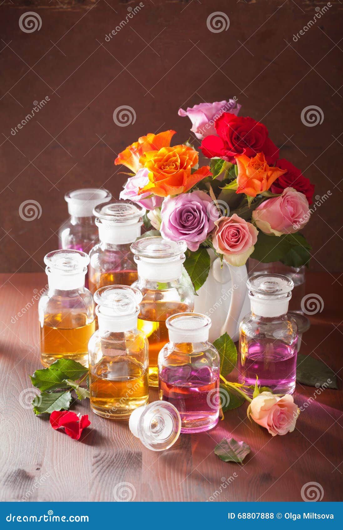 Essential Oil and Rose Flowers Aromatherapy Spa Perfumery Stock Photo ...