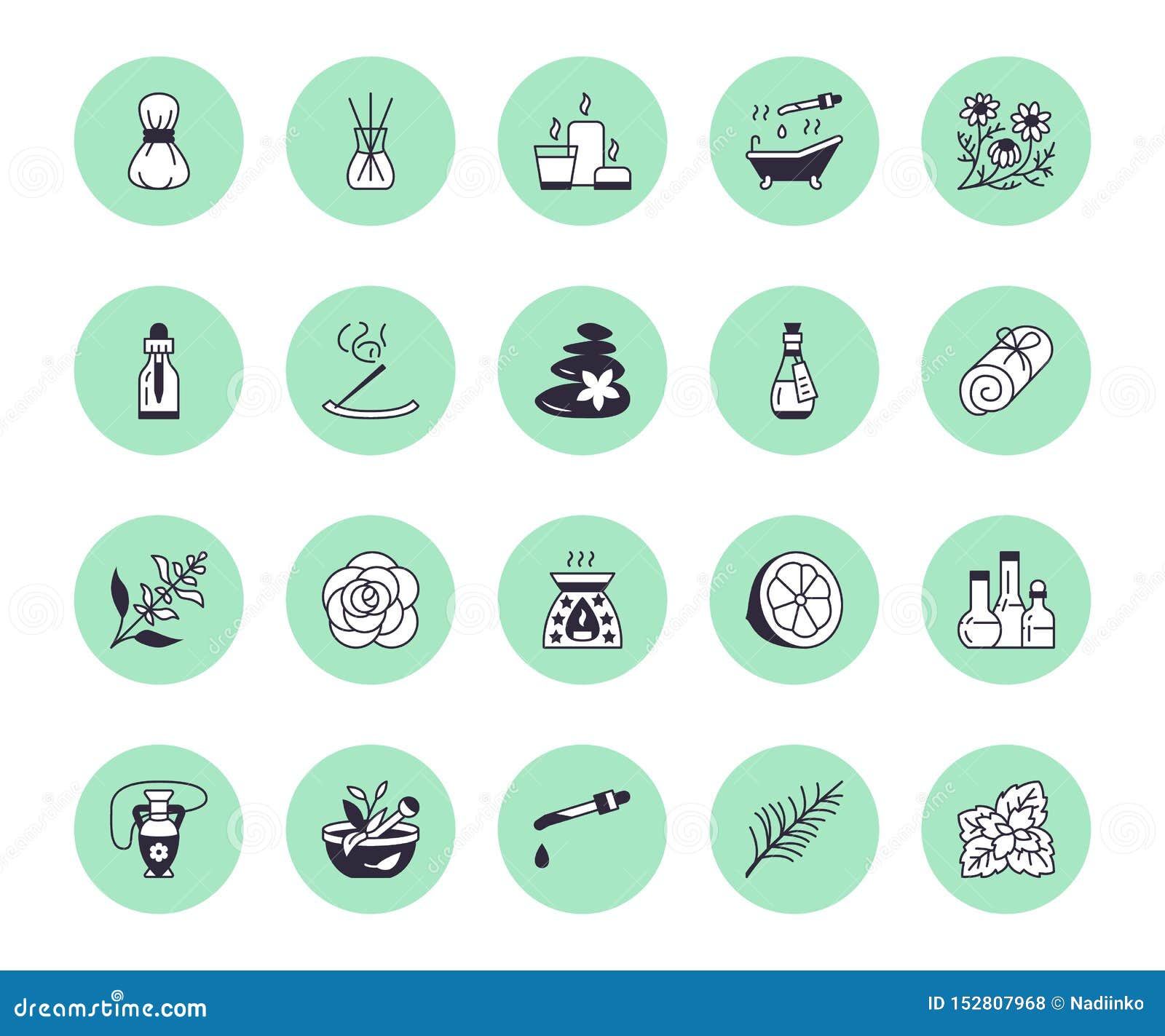 Essential Oils Aromatherapy Vector Flat Line Icons Set. Elements ...